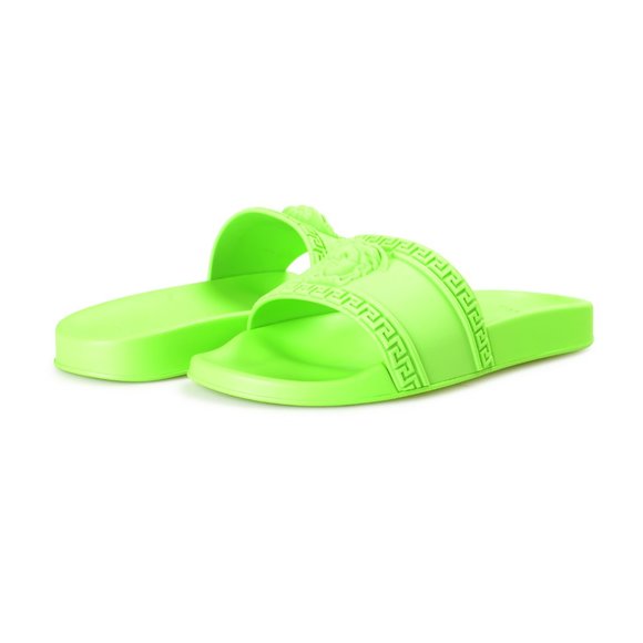 Versace | Shoes | Versace Mens Neon Green Medusa Head Embossed Pool ...